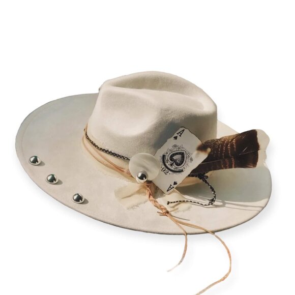 Accessories | Suede Wide Brim Teardrop Dented Crown Boho Western Burned ...